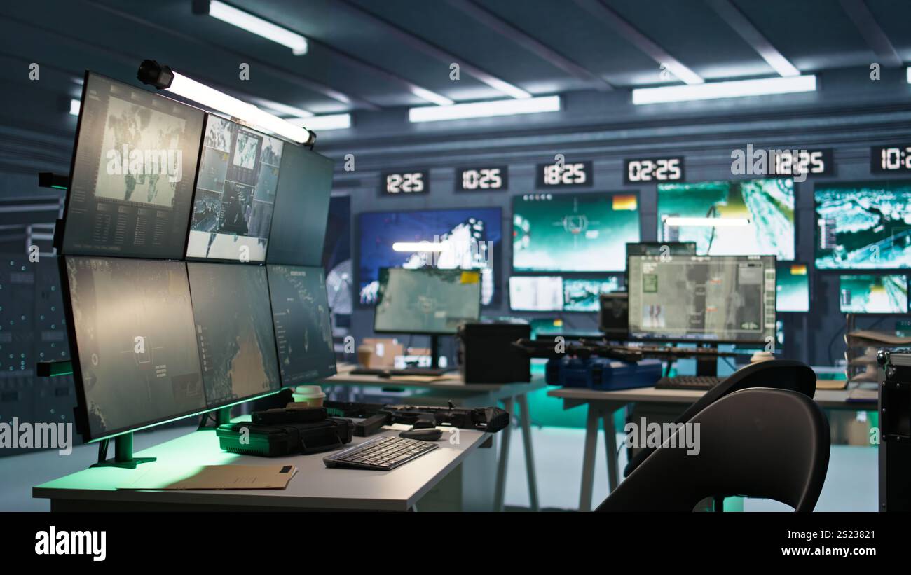 High tech room in army governmental establishment used for surveillance ...