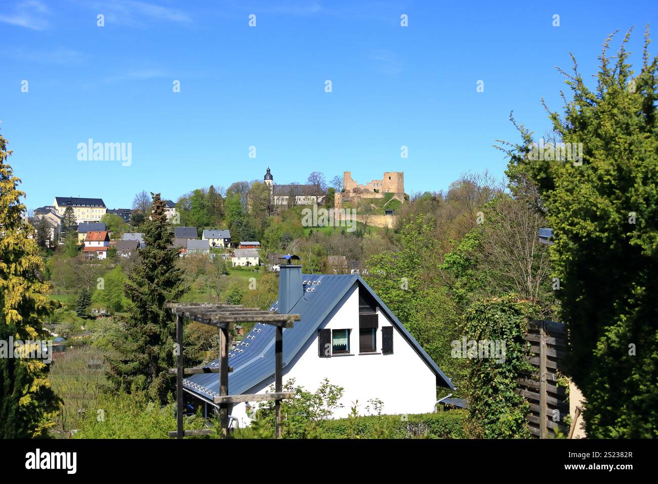 Hilltop Frauenstein Castle. small town at the foot of the ore mountains ...