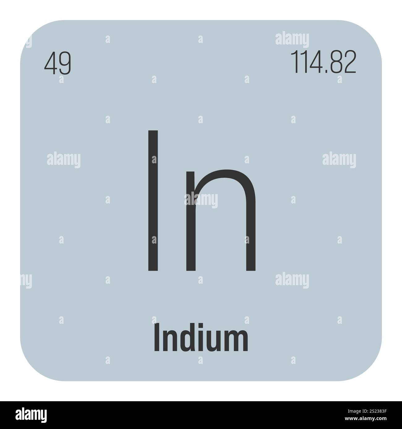 Indium, In, periodic table element with name, symbol, atomic number and ...