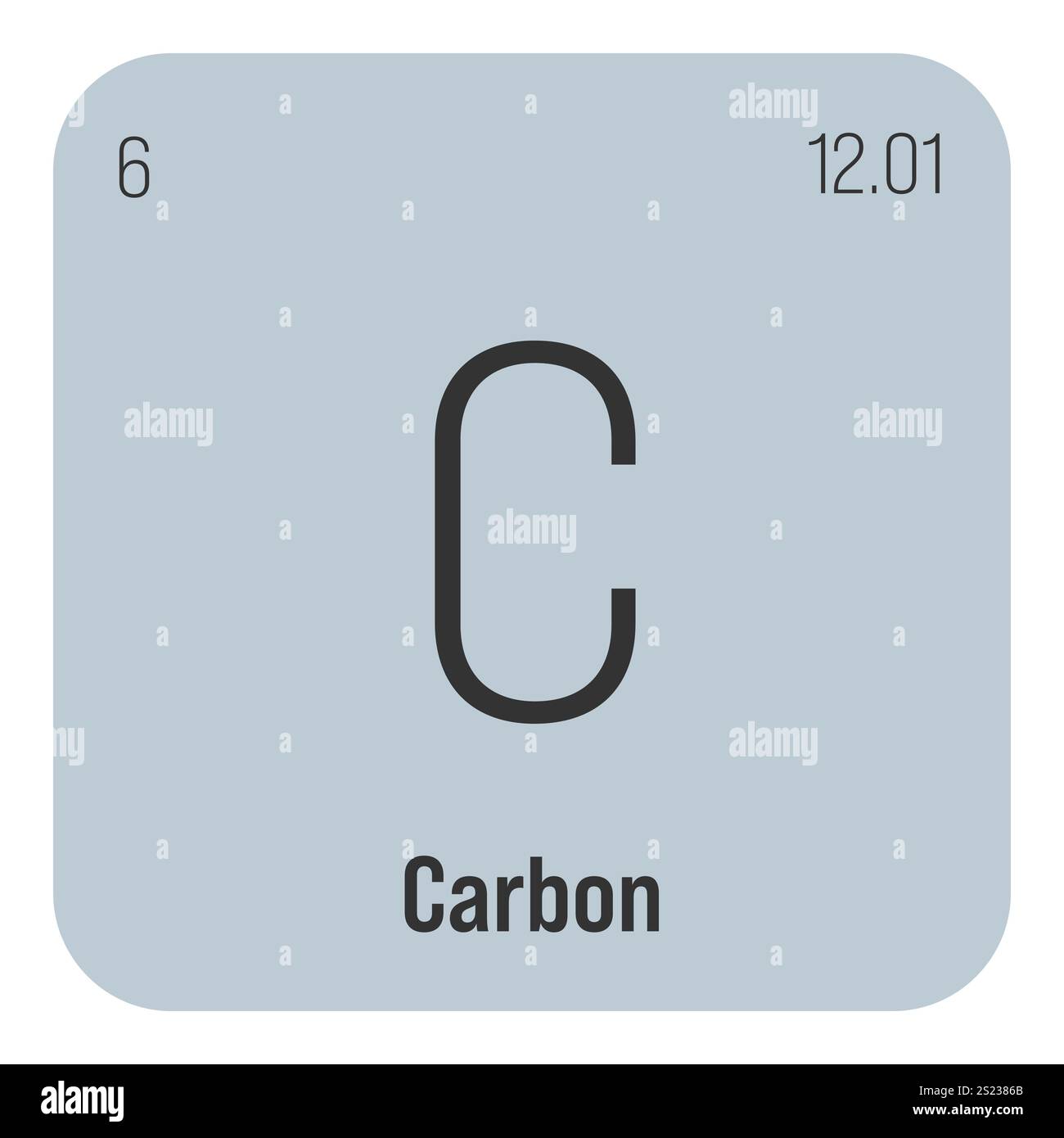 Carbon, C, periodic table element with name, symbol, atomic number and ...