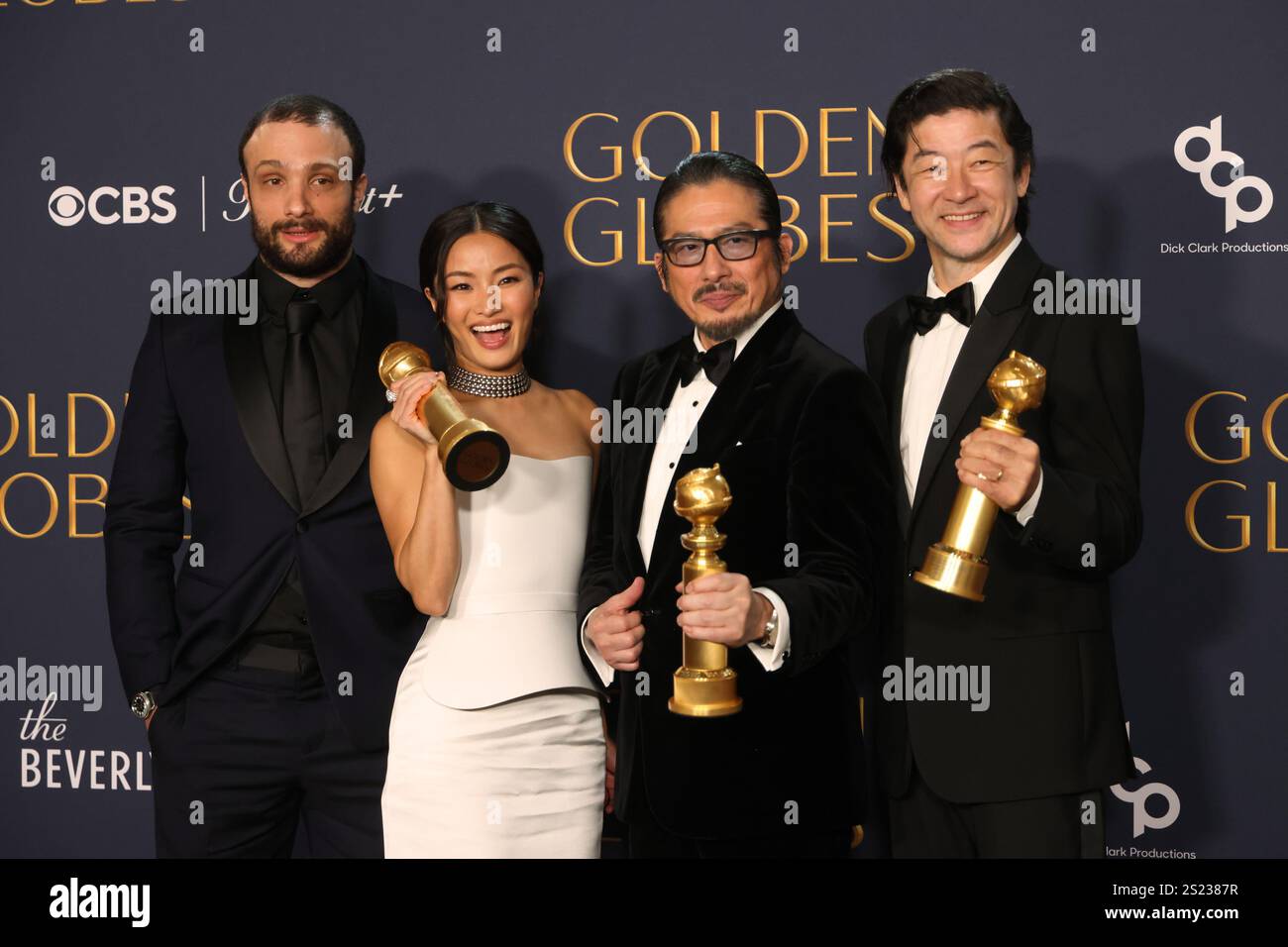 Beverly Hills, USA. 05th Jan, 2025. (L-R) Cosmo Jarvis, Anna Sawai, Hiroyuki Sanada, and ...