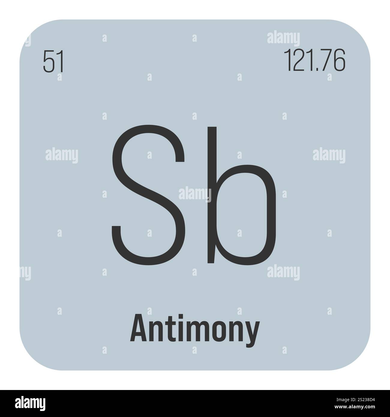 Antimony, Sb, periodic table element with name, symbol, atomic number ...