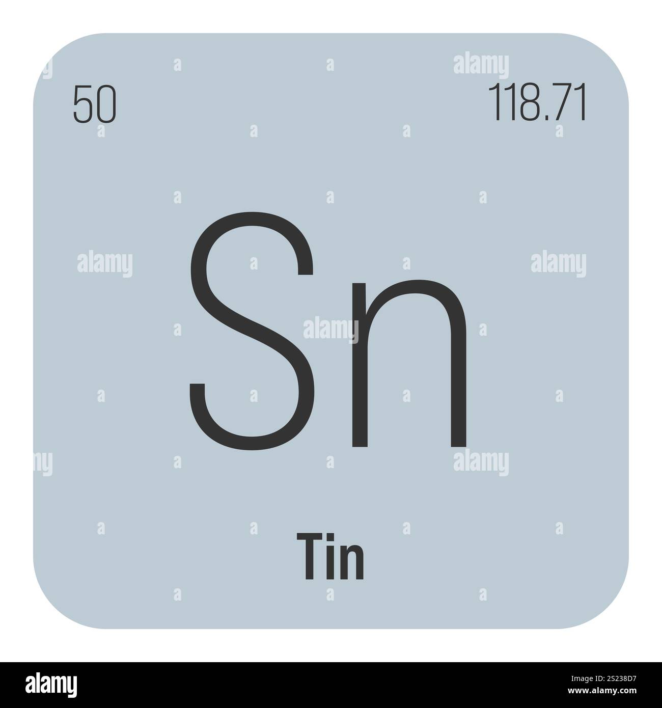 Tin, Sn, periodic table element with name, symbol, atomic number and ...