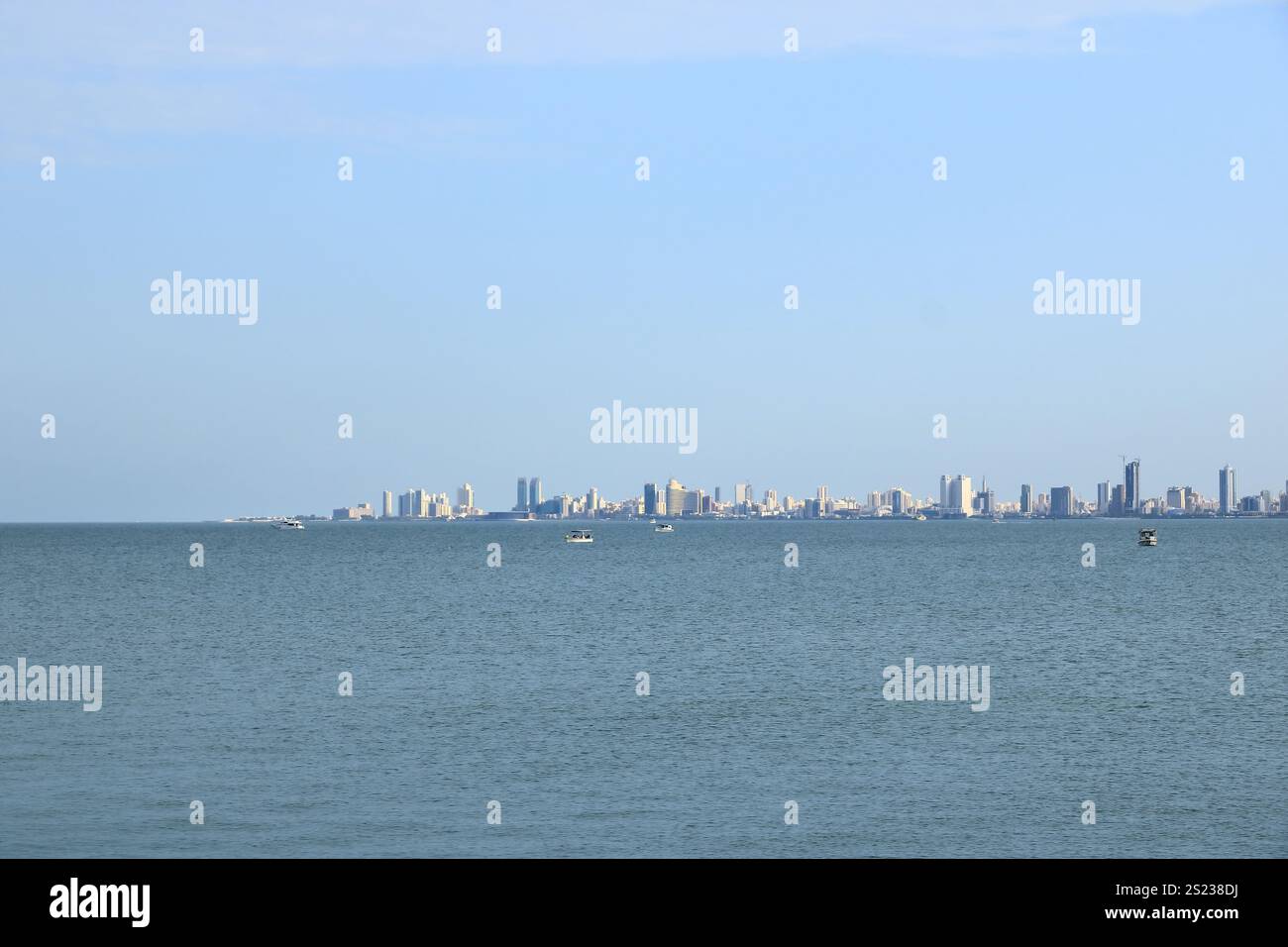 Kuwaits coastline and skyline. the Panorama of Kuwait City at the ...