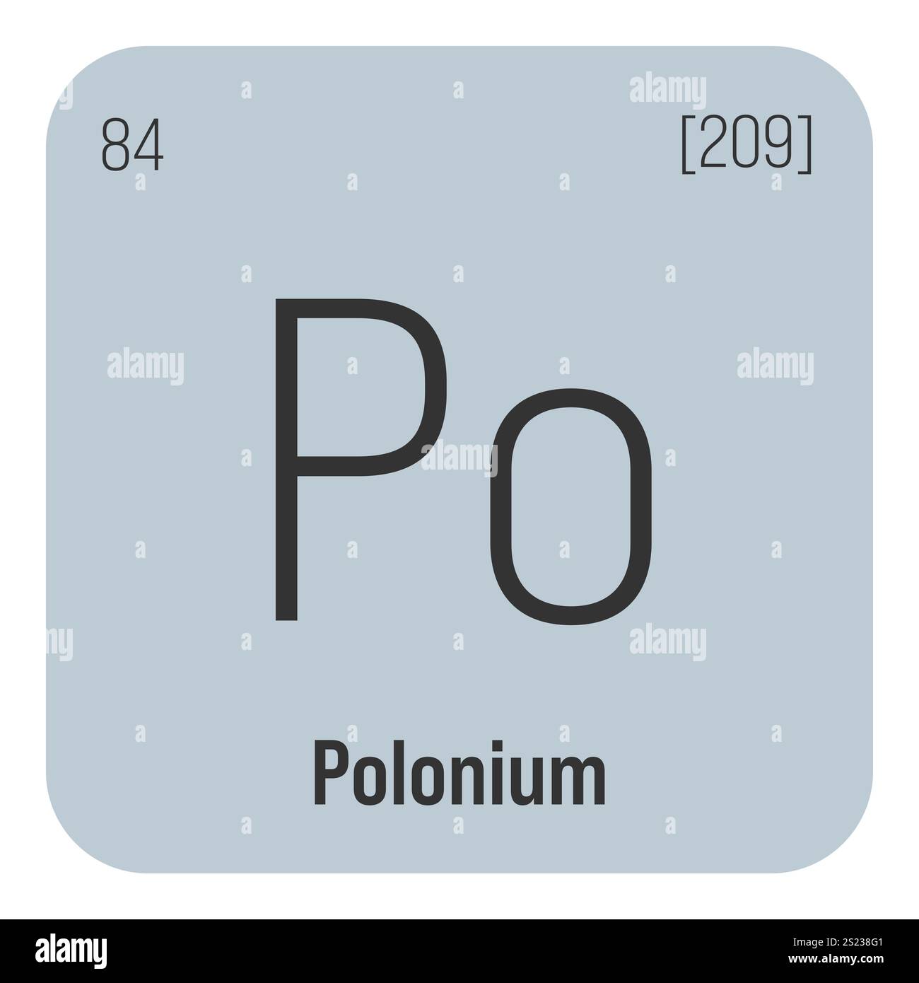 Polonium, Po, periodic table element with name, symbol, atomic number ...