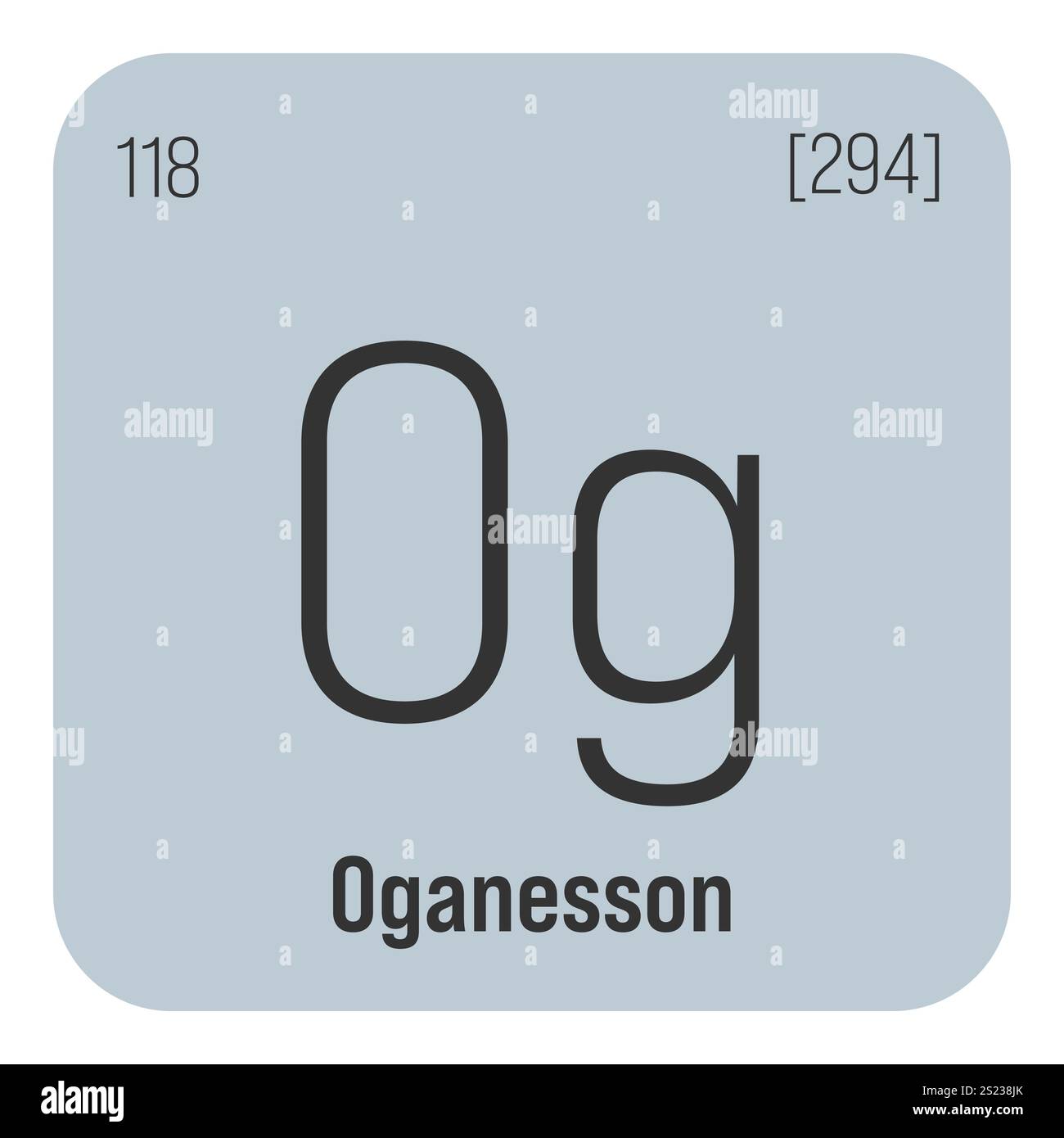 Oganesson, Og, periodic table element with name, symbol, atomic number and weight. Synthetic ...