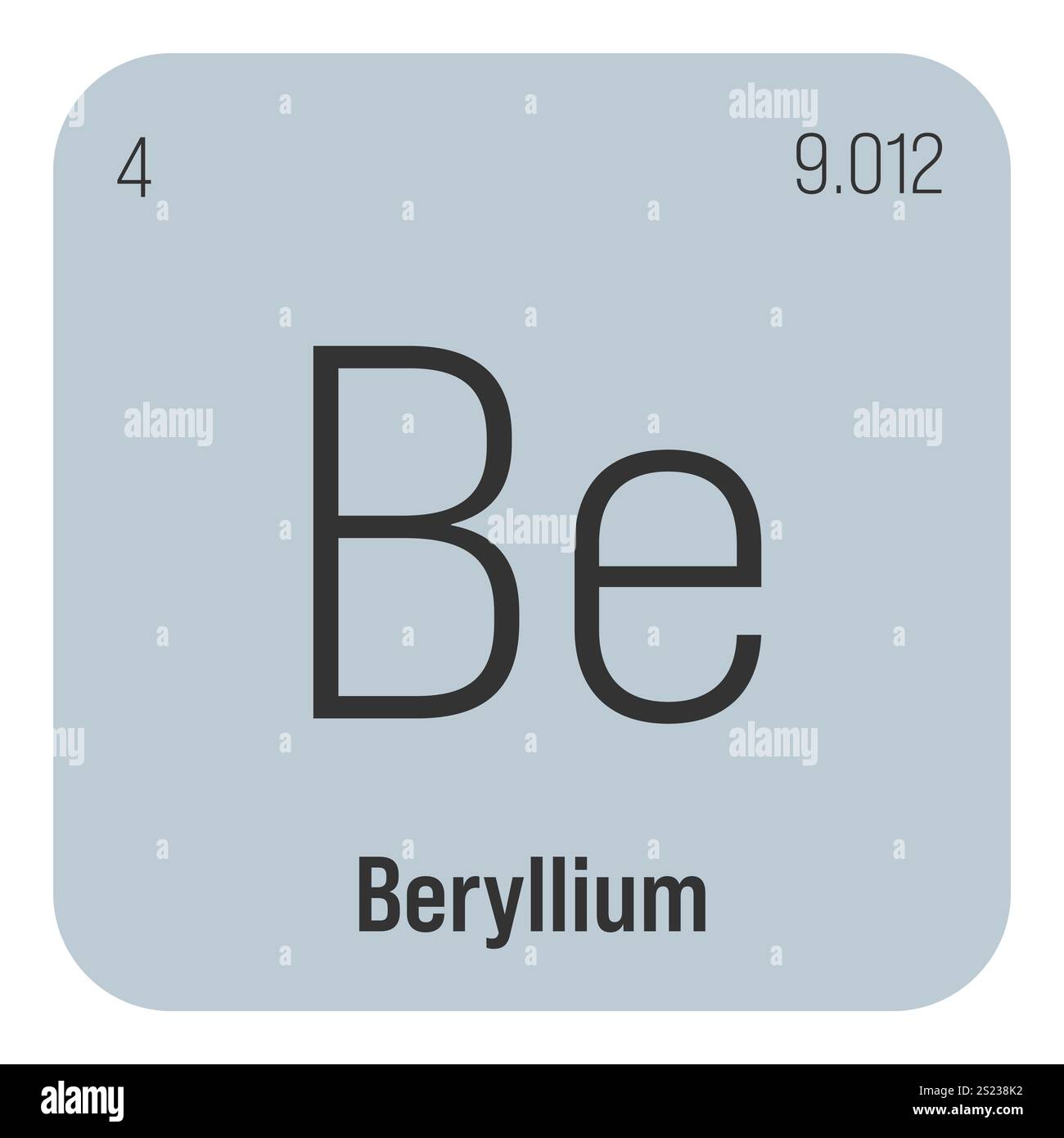 Beryllium, Be, periodic table element with name, symbol, atomic number ...