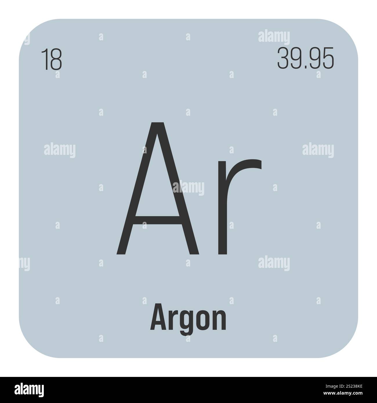Argon, Ar, periodic table element with name, symbol, atomic number and ...