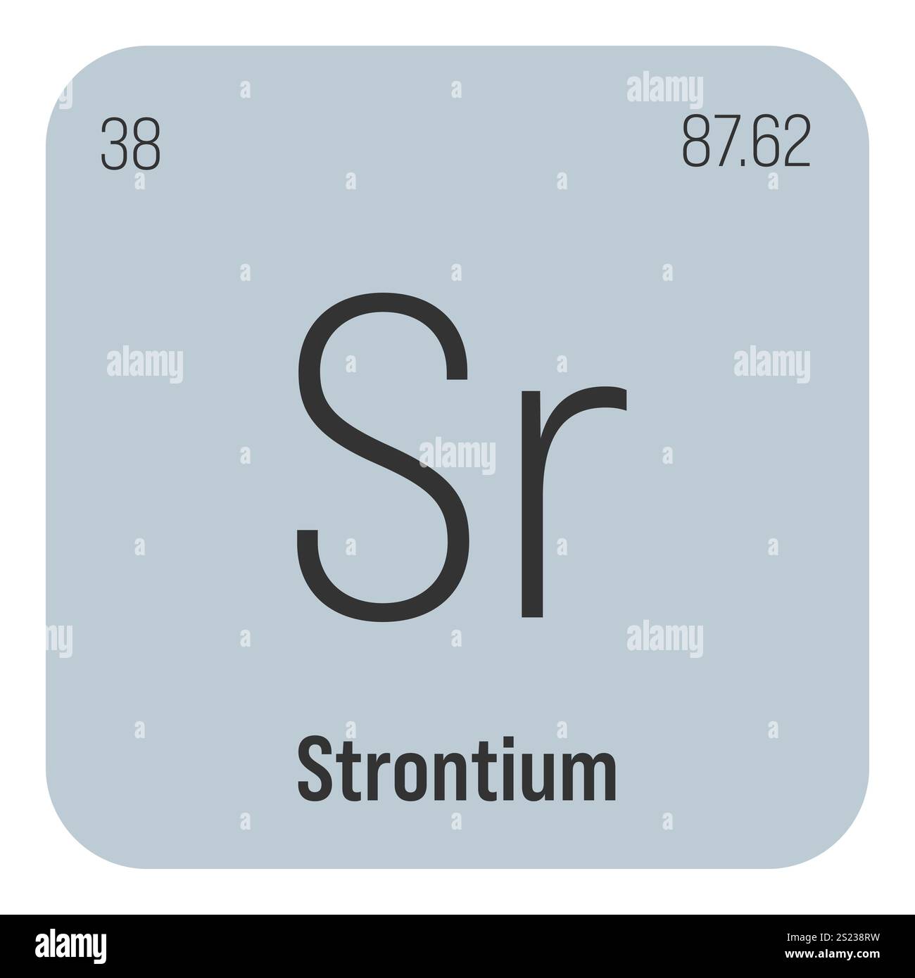 Strontium, Sr, periodic table element with name, symbol, atomic number ...