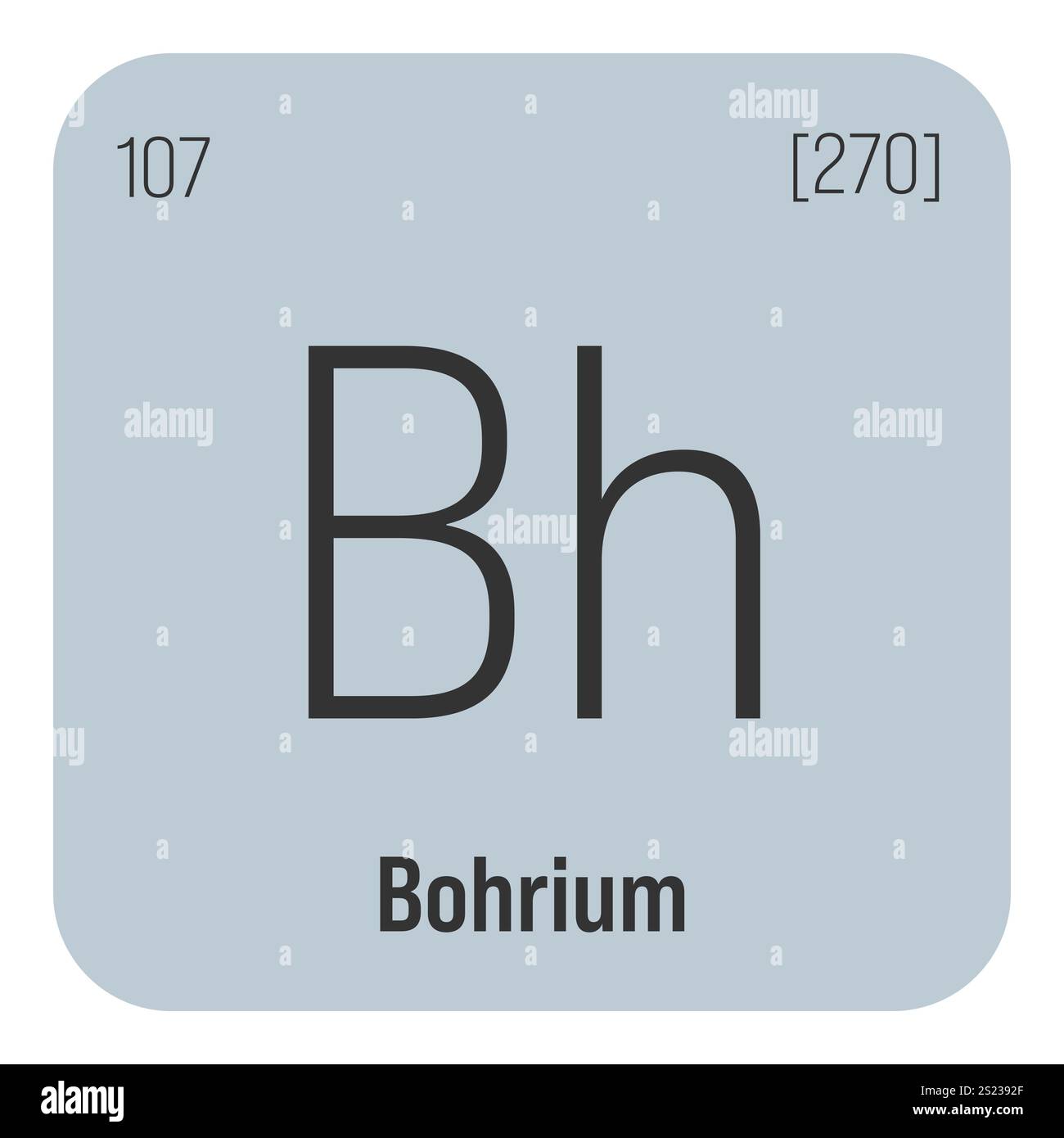 Bohrium, Bh, periodic table element with name, symbol, atomic number and weight. Synthetic ...