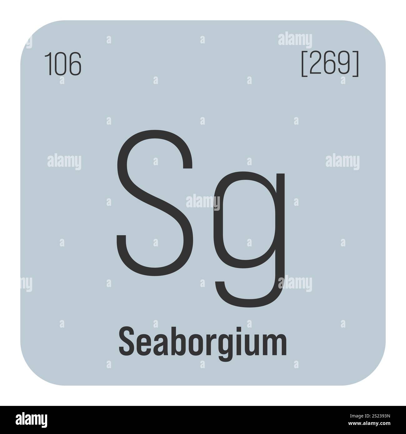 Seaborgium, Sg, periodic table element with name, symbol, atomic number ...