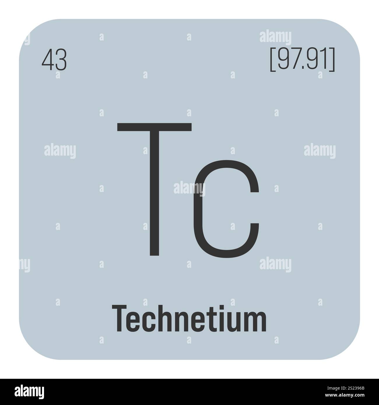 Technetium, Tc, periodic table element with name, symbol, atomic number ...