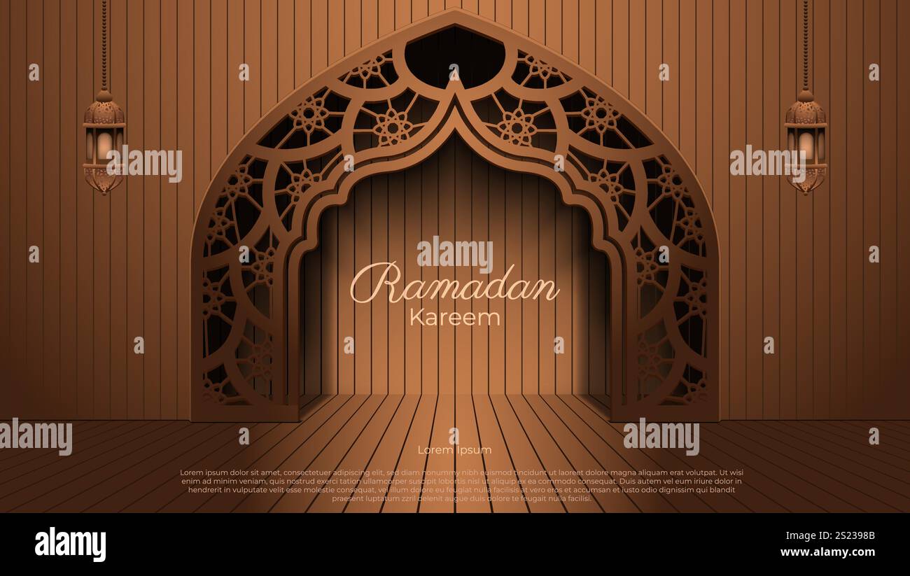 islamic background design with wooden arabic arch and ornament. great ...