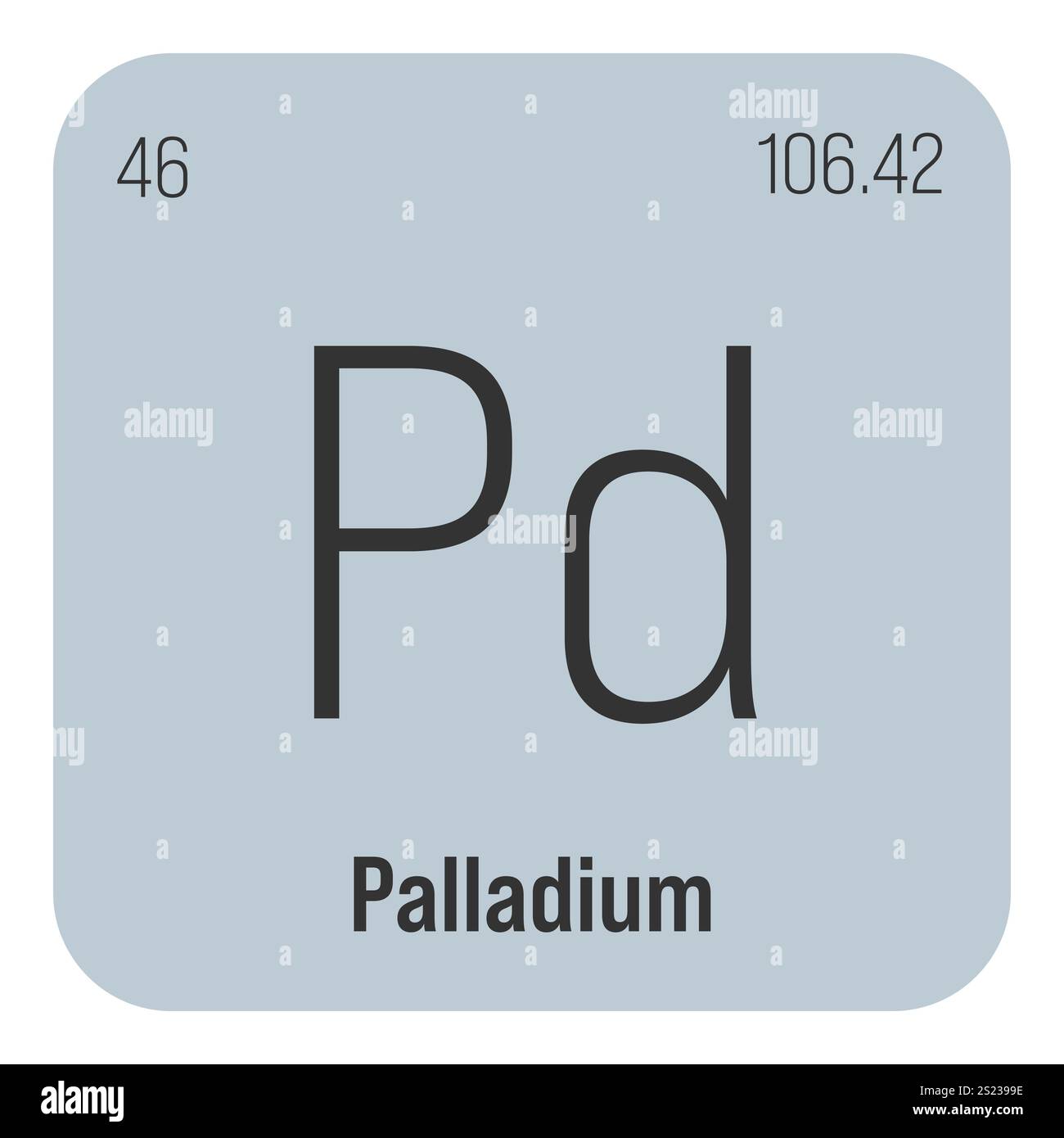 Palladium, Pd, periodic table element with name, symbol, atomic number ...