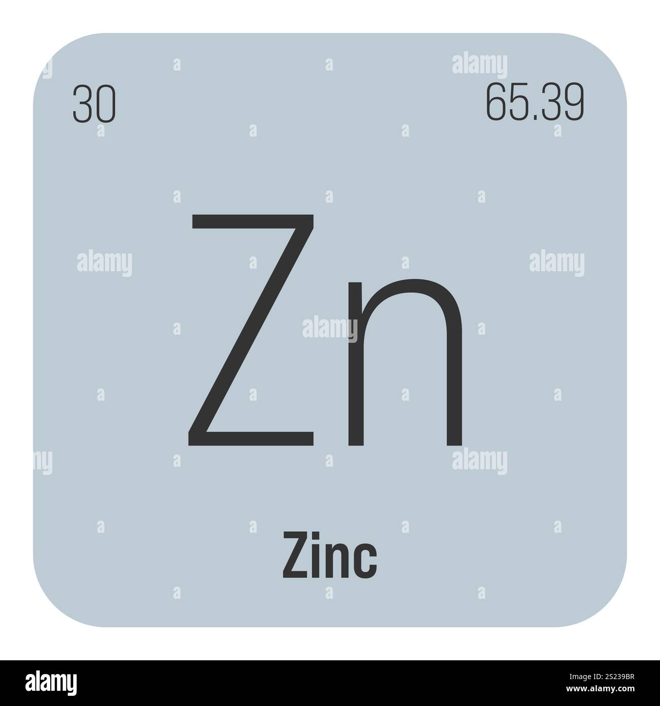 Zinc, Zn, periodic table element with name, symbol, atomic number and ...