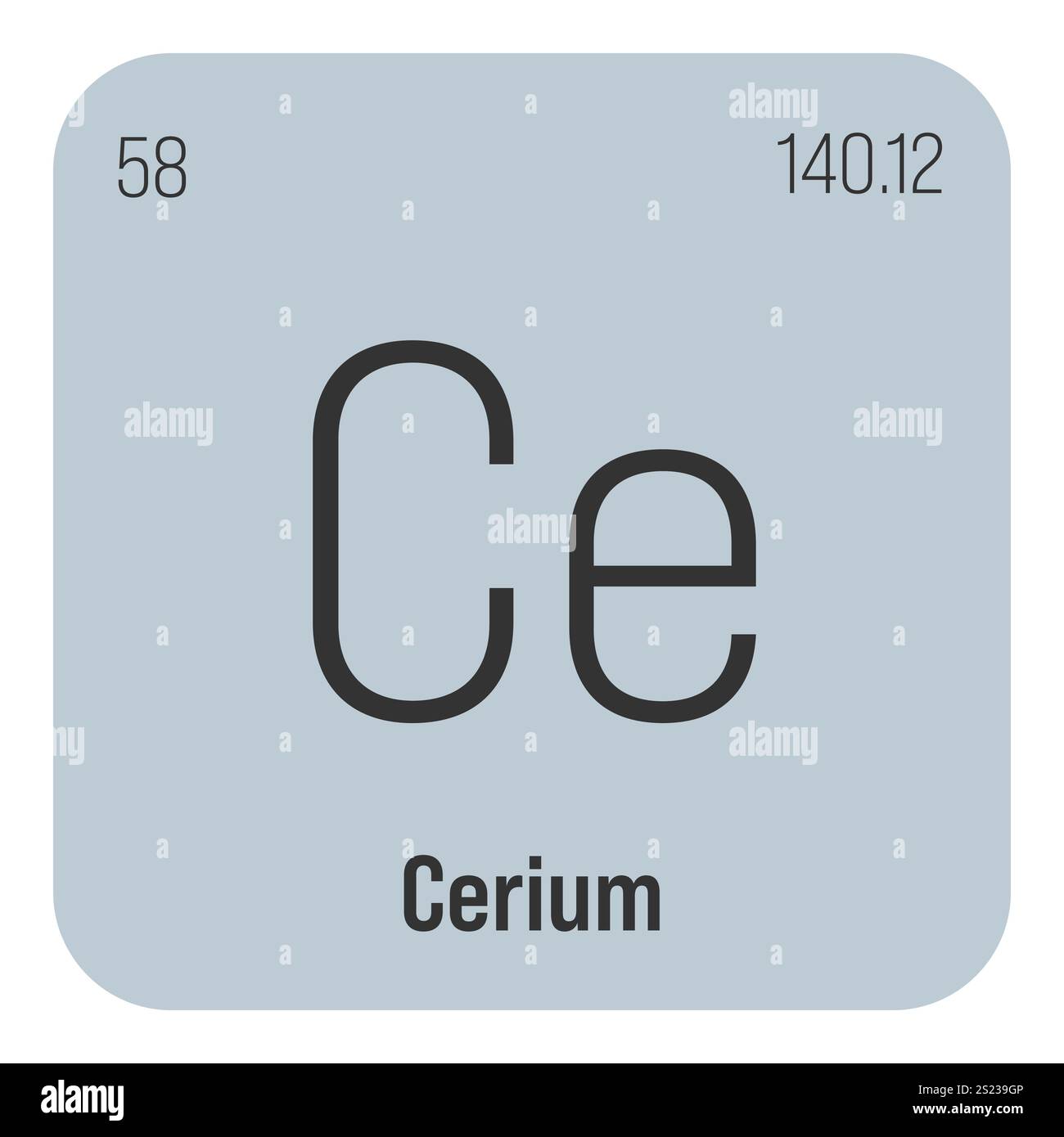 Cerium, Ce, periodic table element with name, symbol, atomic number and ...