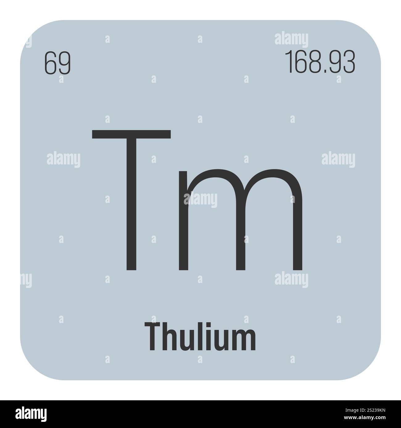 Thulium, Tm, periodic table element with name, symbol, atomic number and weight. Rare earth ...