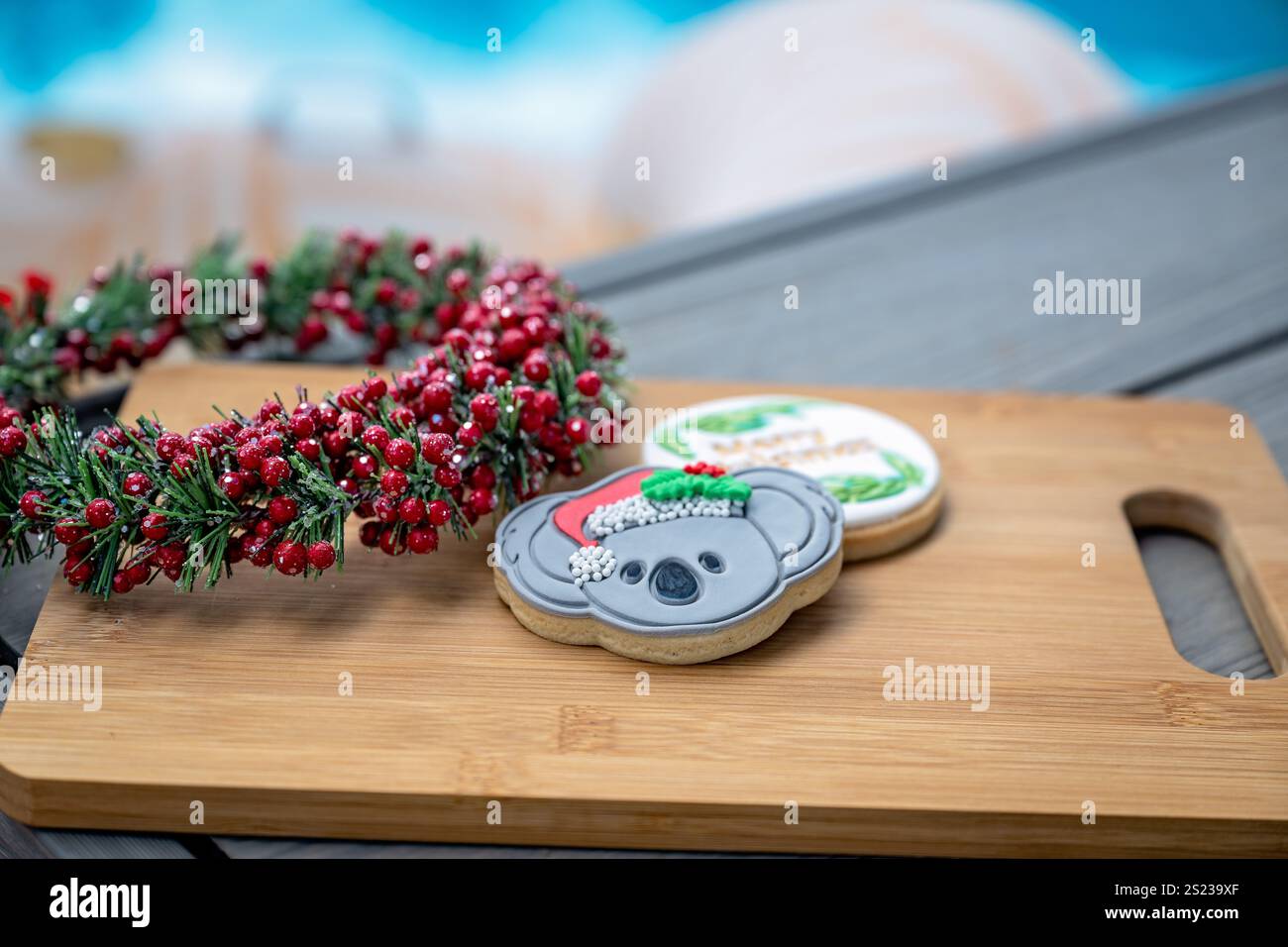 Christmas Australia cookies biscuits on platter by swimming pool ...