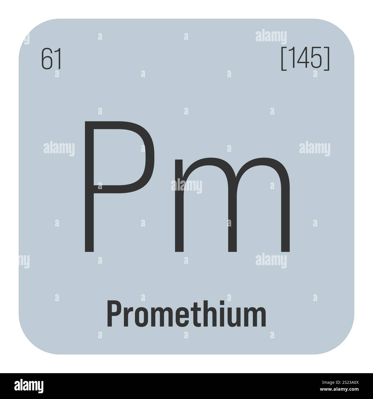 Promethium, Pm, periodic table element with name, symbol, atomic number ...