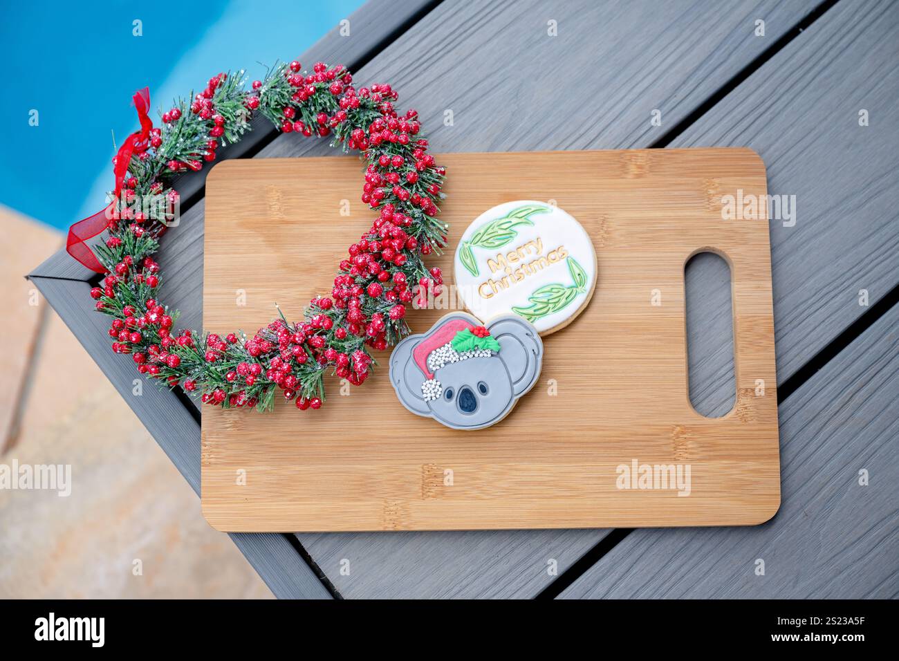 Christmas Australia cookies biscuits on platter by swimming pool ...