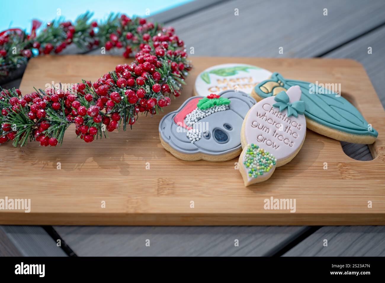 Christmas Australia cookies biscuits on platter by swimming pool ...