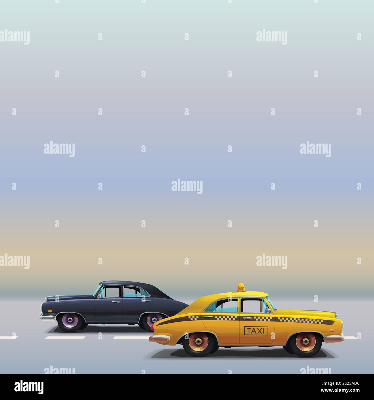 vintage cars on the road side view Stock Vector Image & Art - Alamy