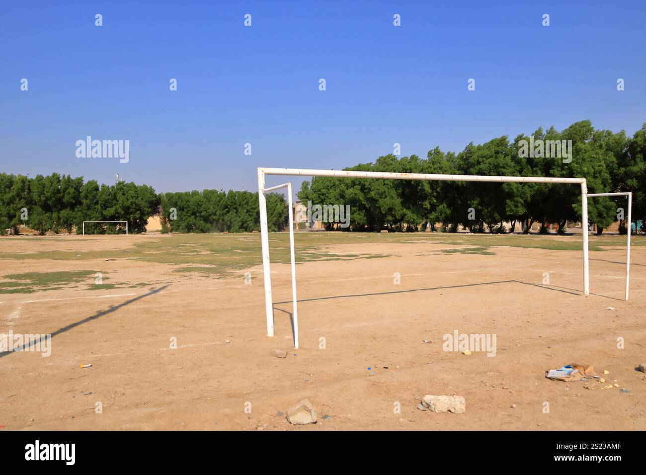 Abandoned football field with poor ground conditions in Baghdad, Bagdad ...