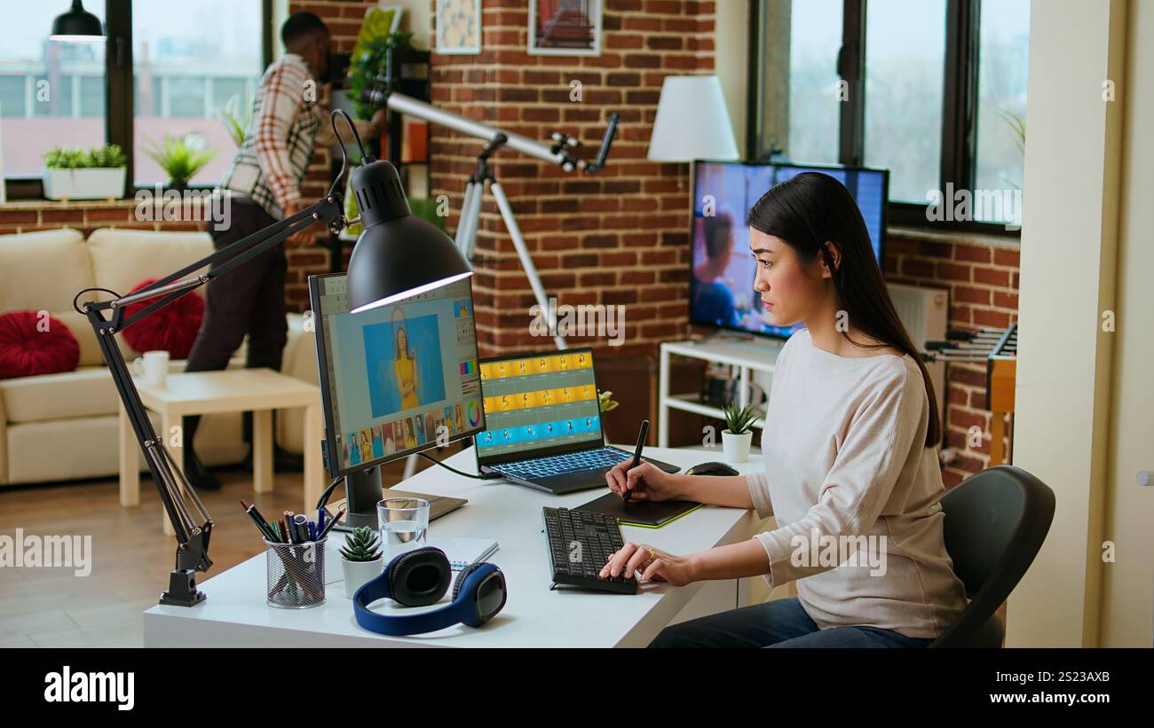 Creative woman manages photo editing and design projects on her ...