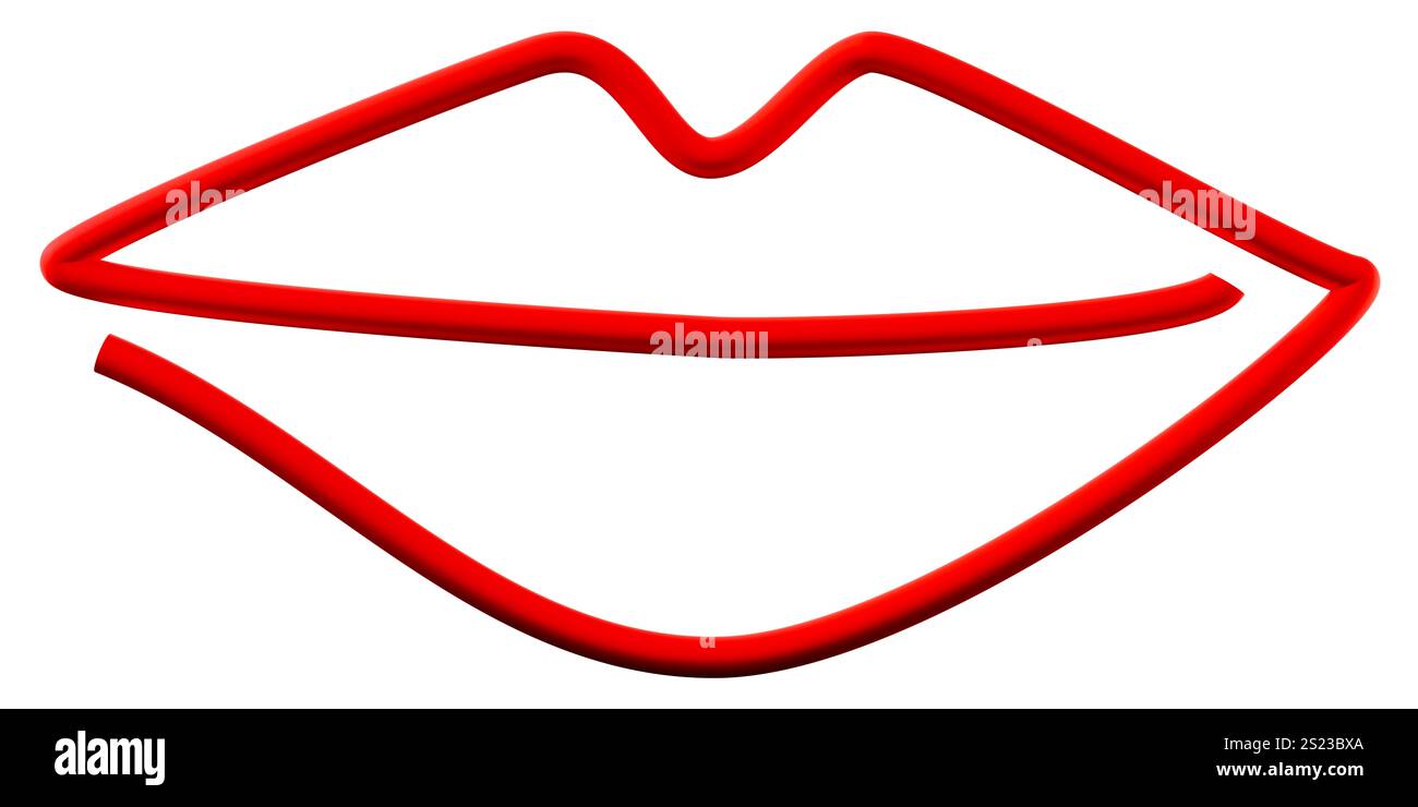 Minimalist red ribbon illustration forming lip outline, isolated on ...