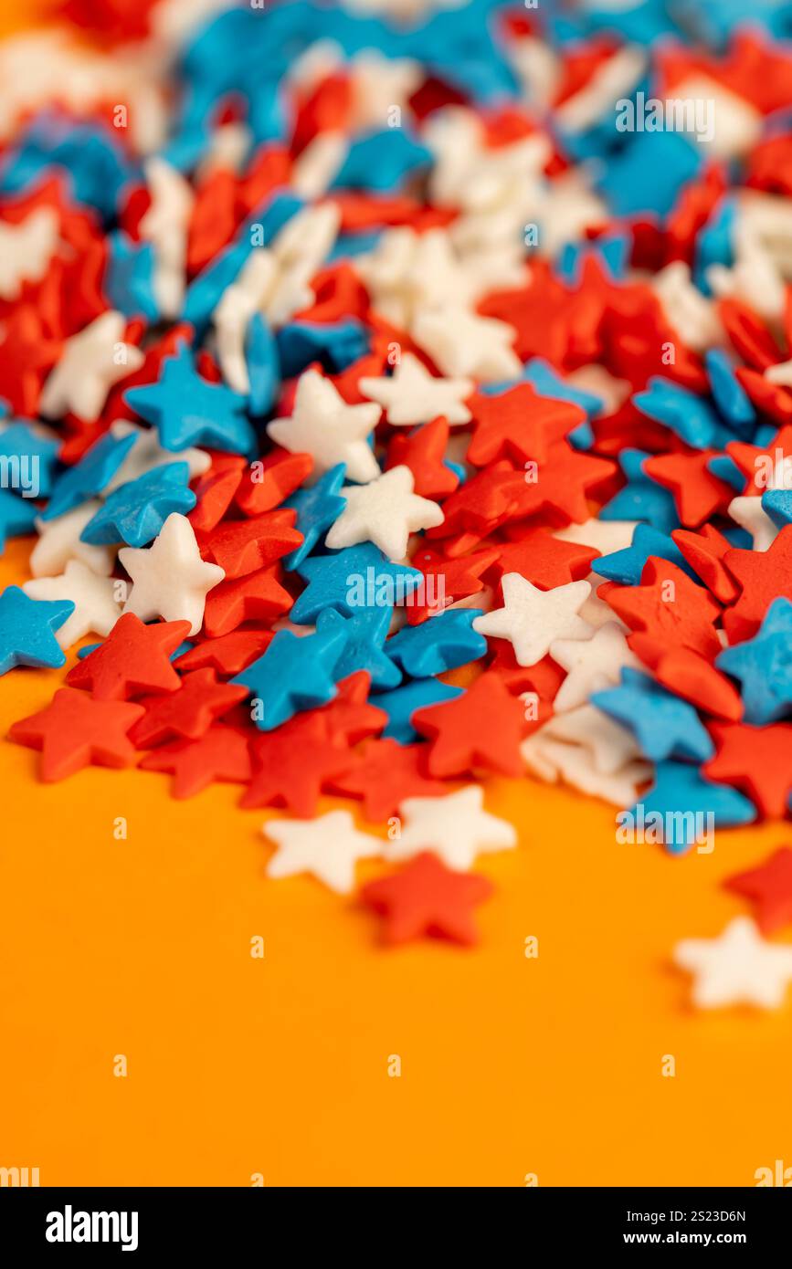 different candies in the shape of a star, red white and blue candies ...