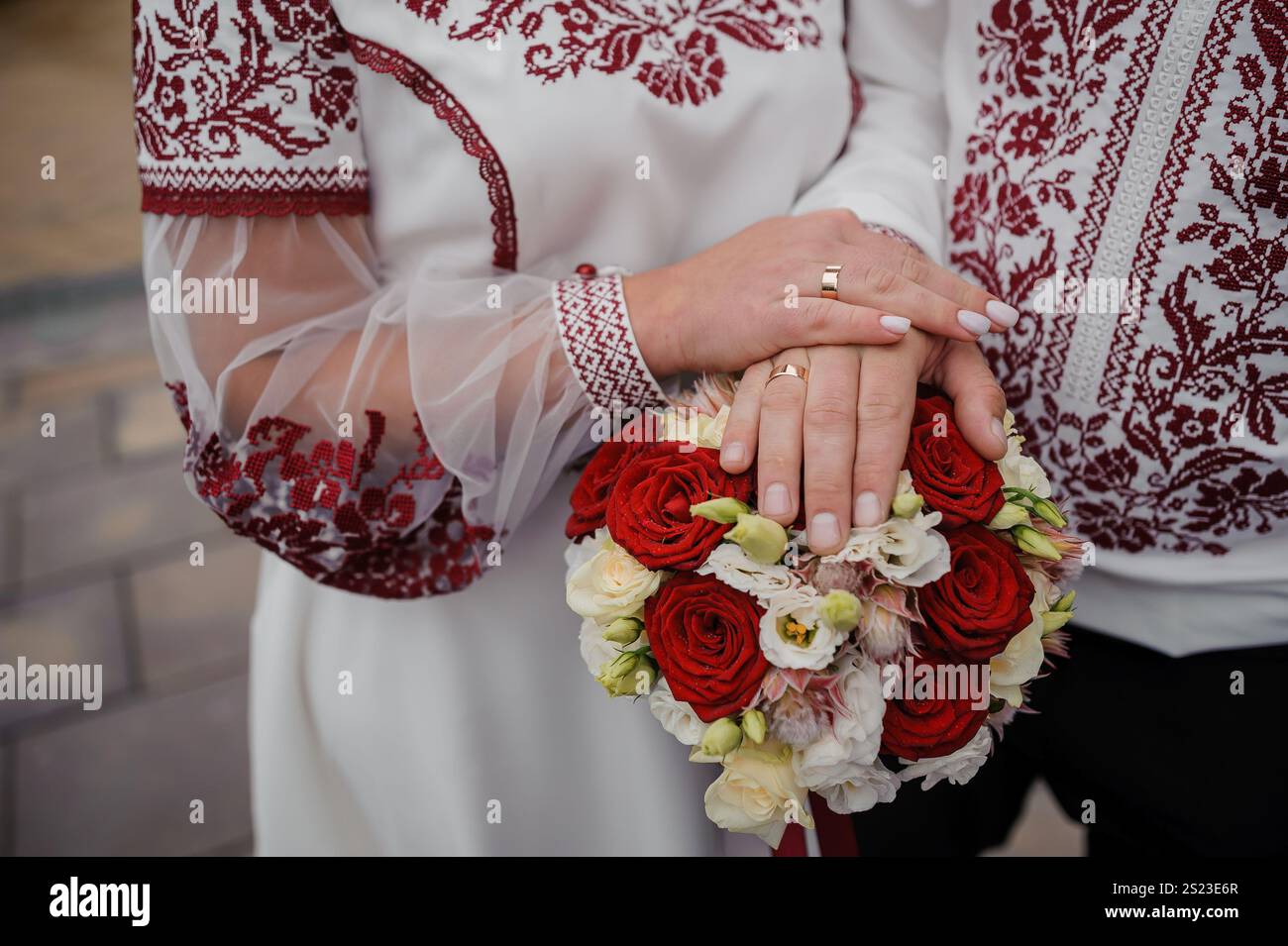 Traditional Ukrainian Wedding Attire with Floral Bouquet Stock Photo ...