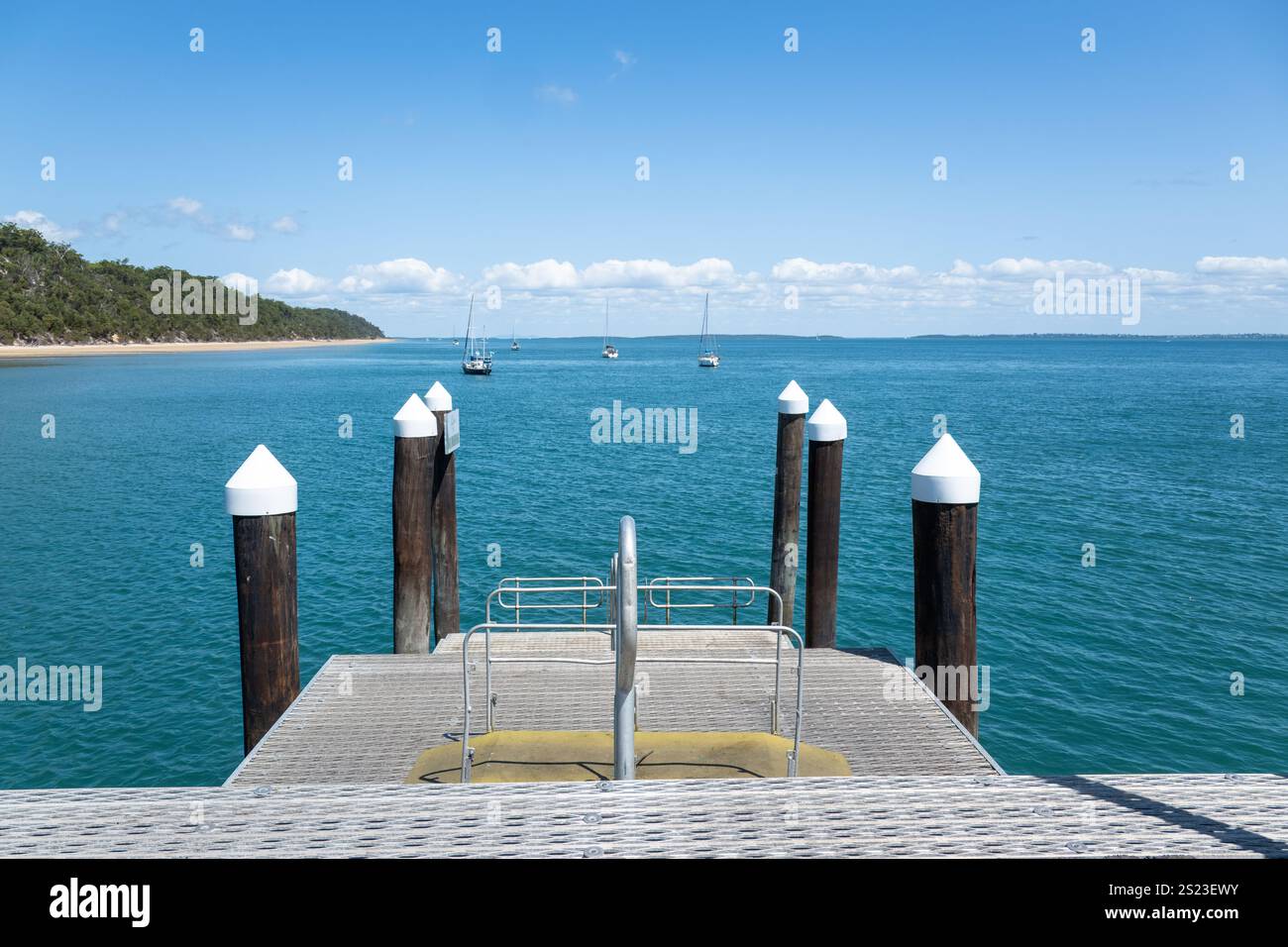 View from jetty, Kingfisher Bay K'gari Fraser Island, blue tropical ...