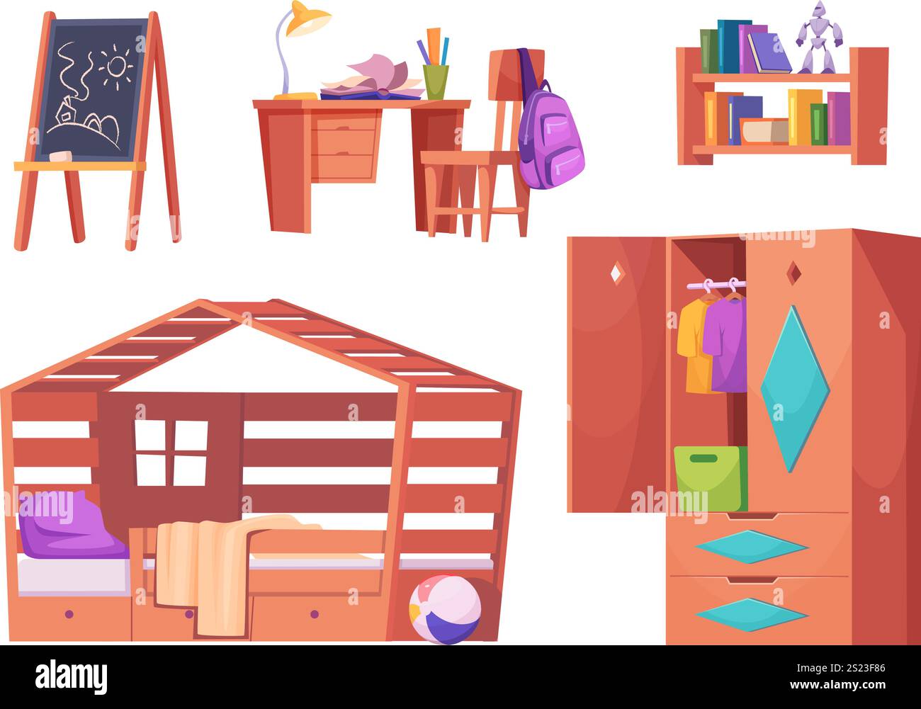 Kids room. Different furniture objects for playing room interior chairs ...