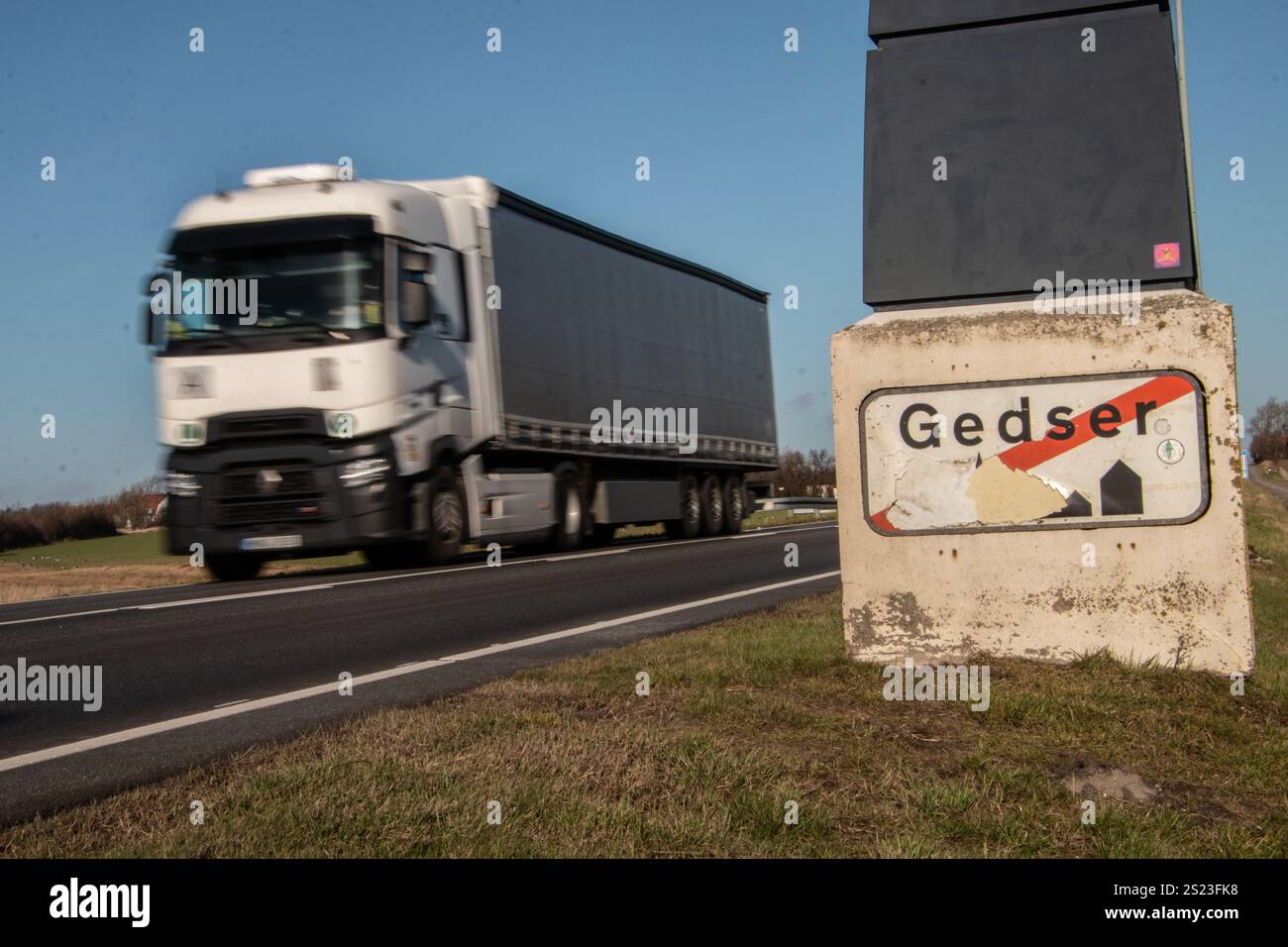 Gedser, Denmark. 21st Feb, 2024. A truck drives on a road as the city ...