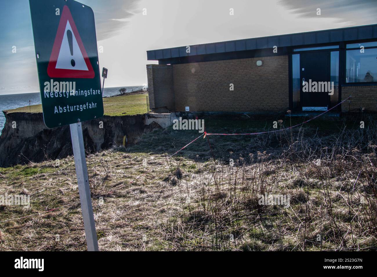 A view of a collapsed cliff in the aftermath of strong winds and severe ...