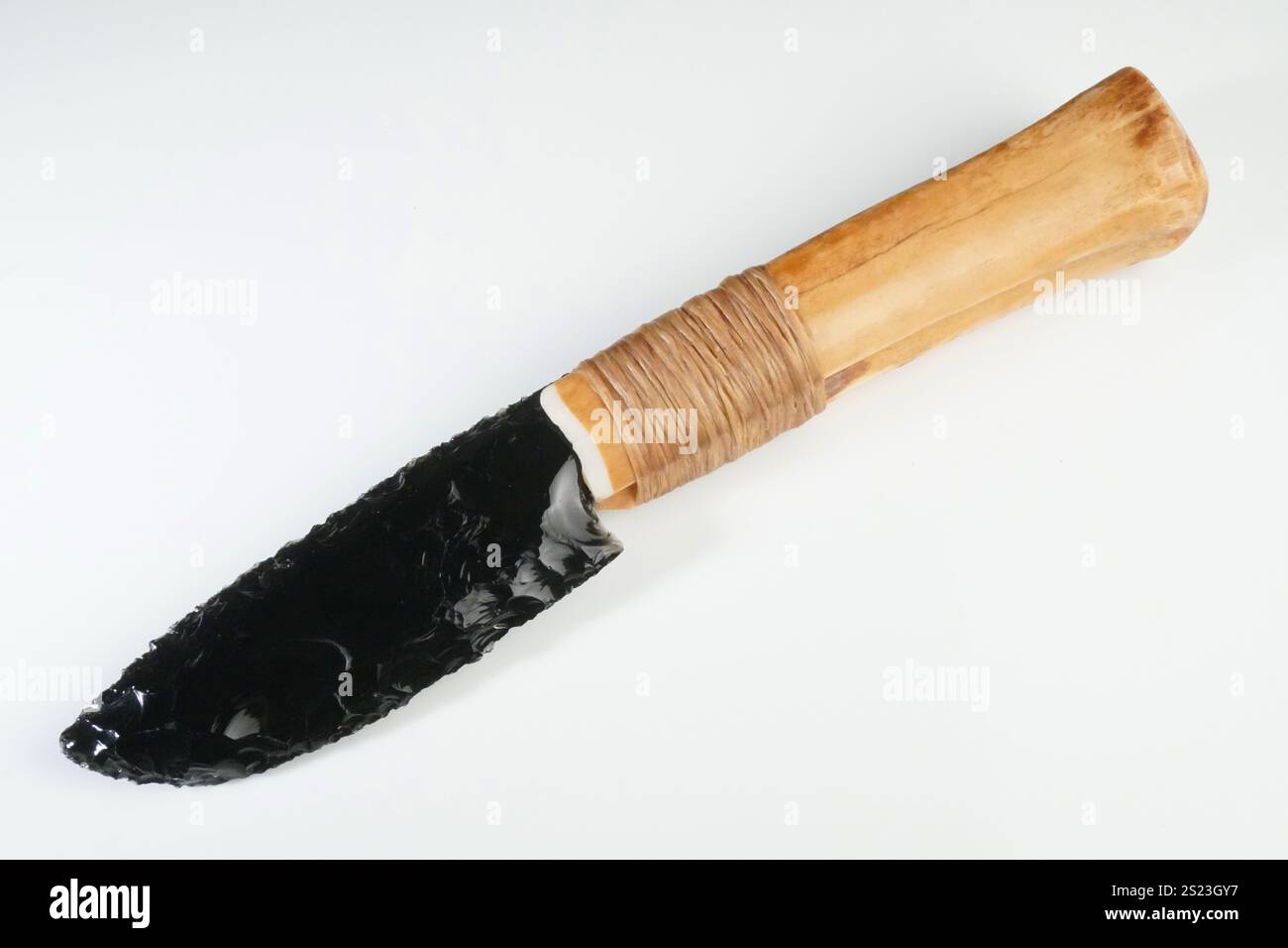 Stone Age Knife with Bone Handle and Obsidian Blade isolated on white ...