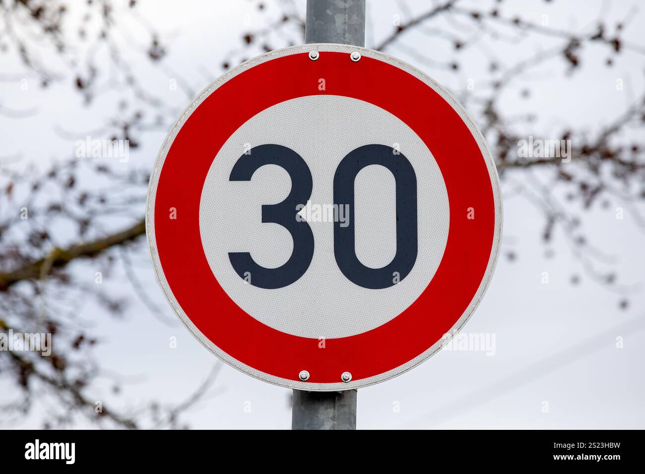 German 30km/h Speed Limit Traffic Sign on Pole – European Road Safety and Transportation Stock ...