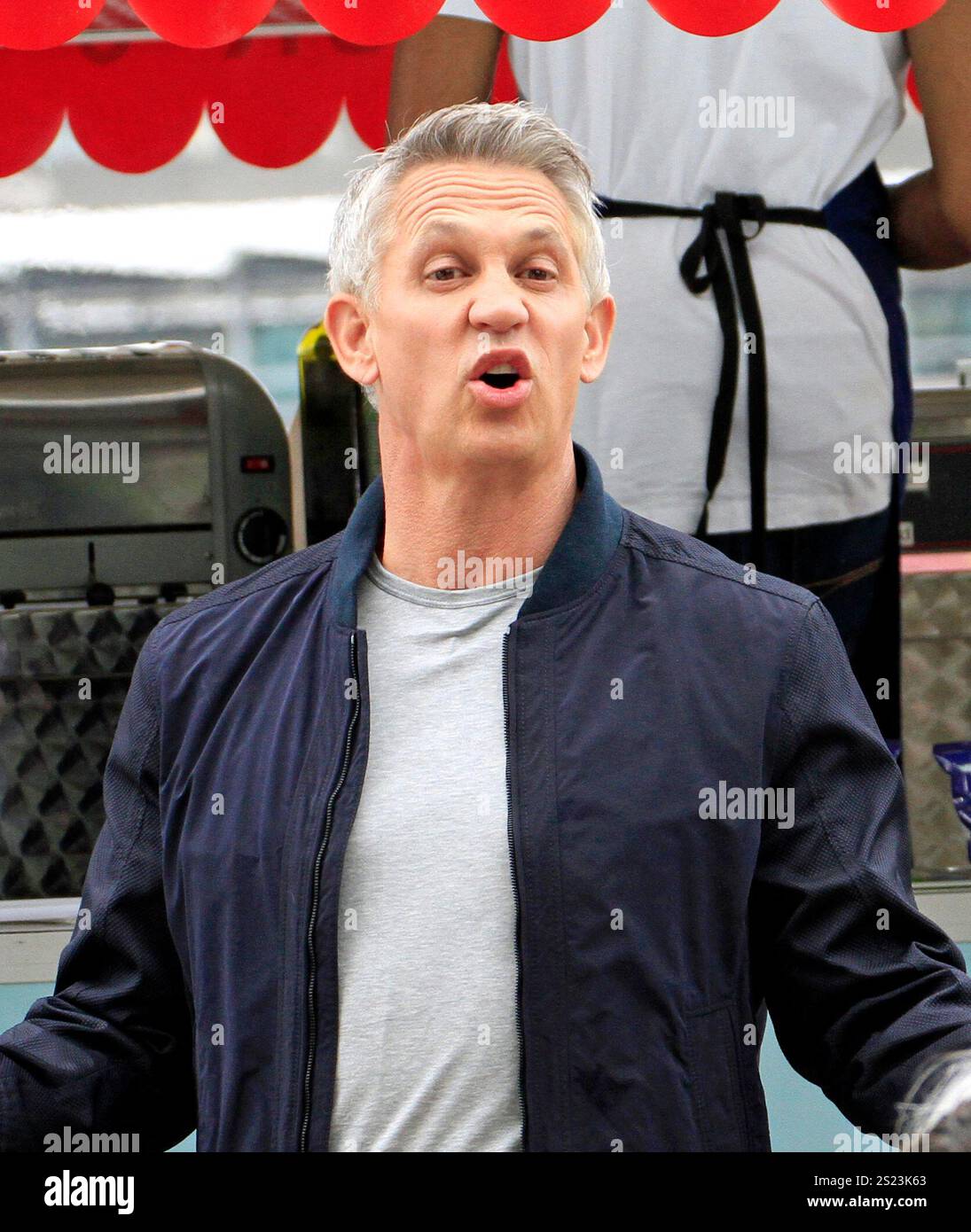 Gary Lineker on the set of the new Walkers Crisps advert on South Bank ...