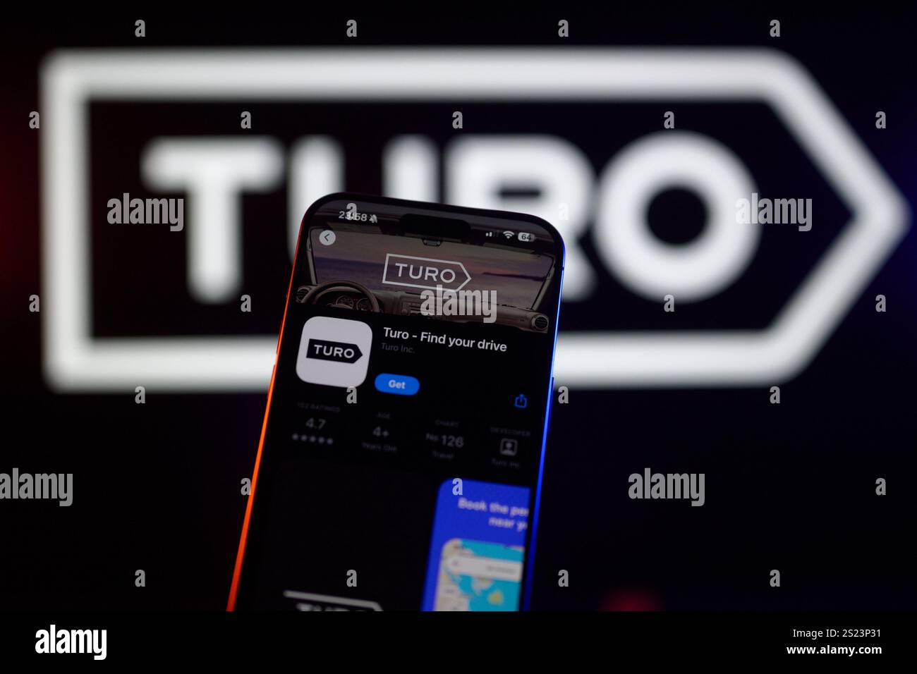 The Turo car rental sharing application logo is seen in this ...