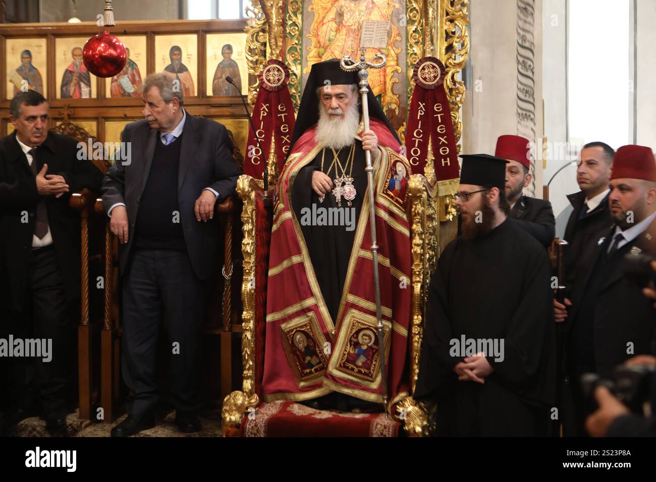 Greek Orthodox Patriarch of Jerusalem Theophilos III enters the ...