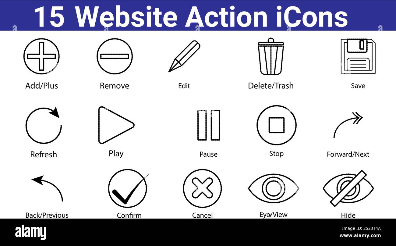 15 website Action icons set Stock Vector Image & Art - Alamy