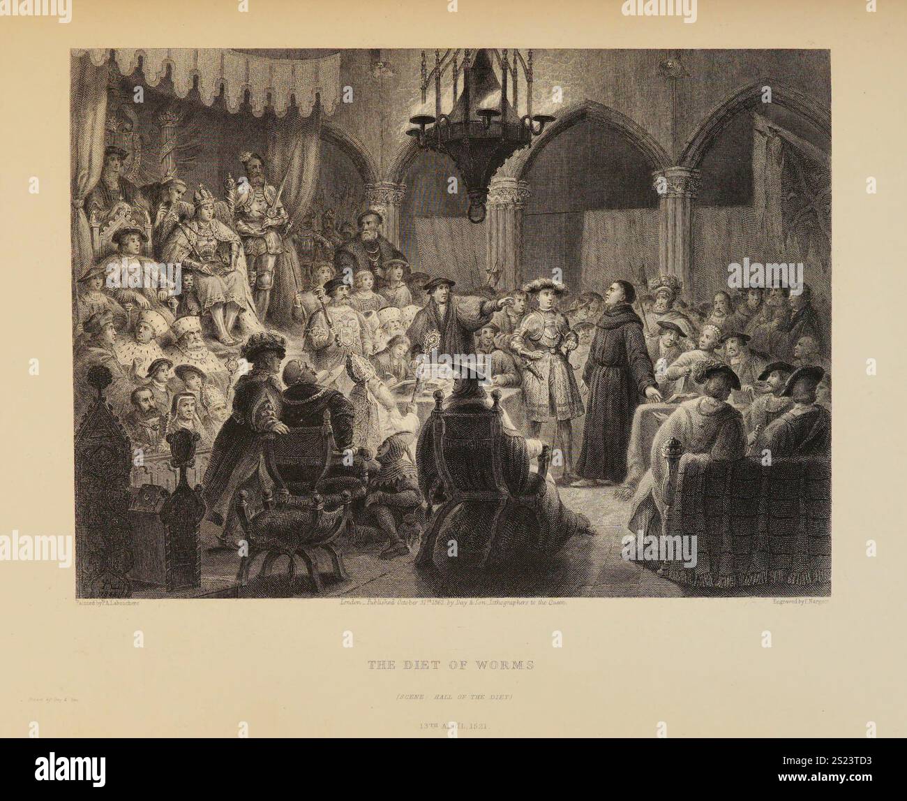 Vintage Illustration of the Life of Martin Luther engraved in line ...