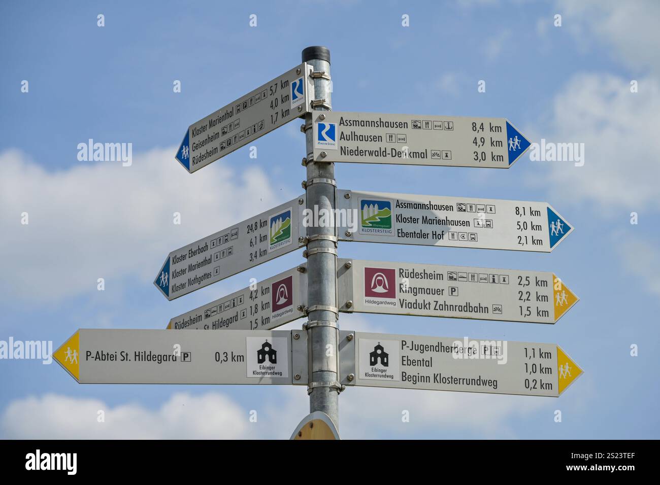 Schild, Wegweiser, Wanderwege im Rheingau bei Rüdesheim am Rhein ...