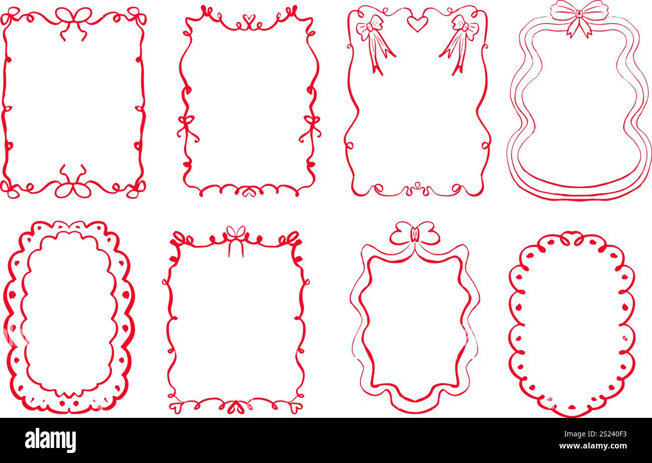 Whimsical border frame set, Handwritten Alphabet. hand drawn scribble ...