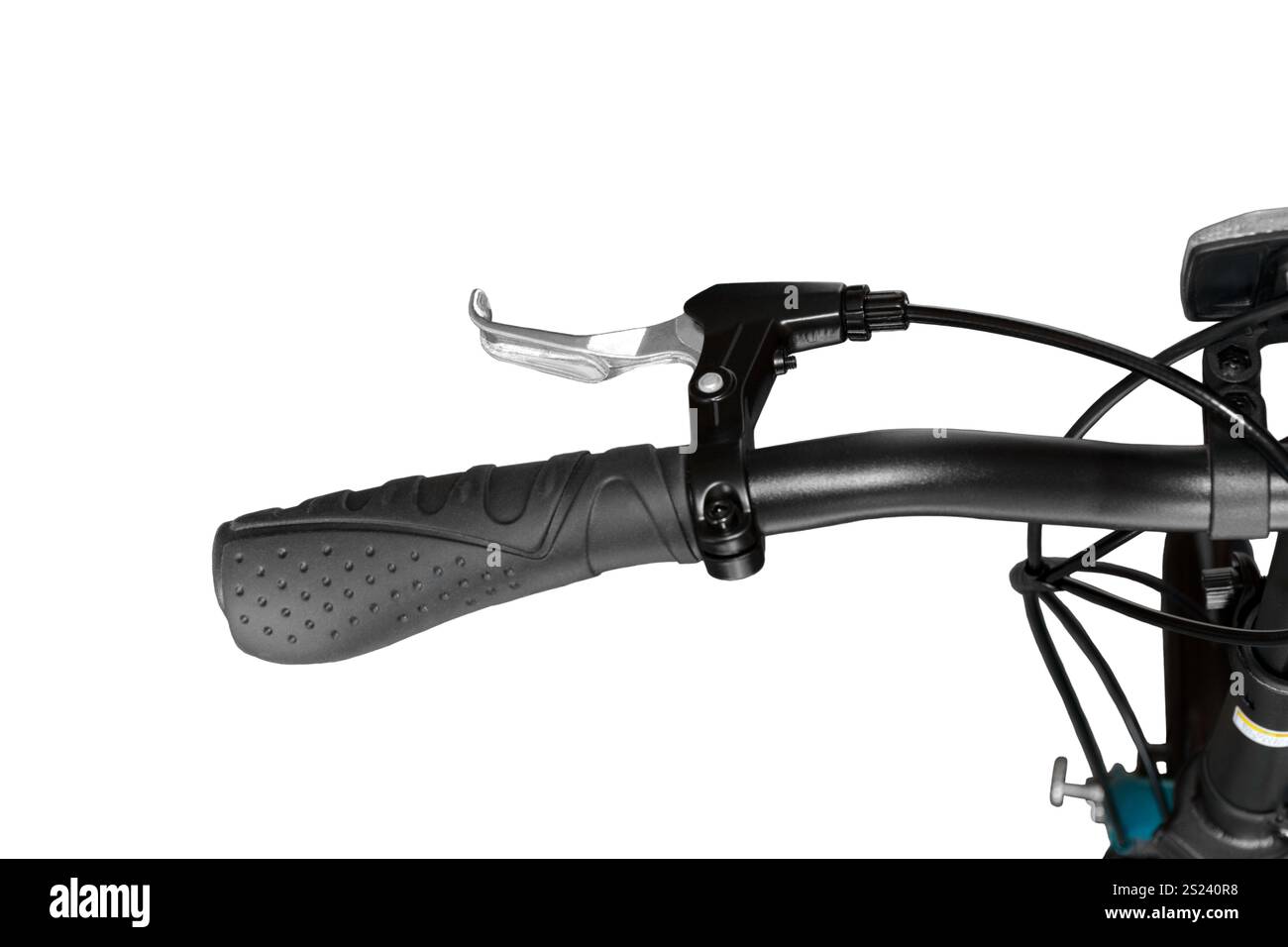 Black bicycle handlebar. Close-up. Isolated on white background Stock ...