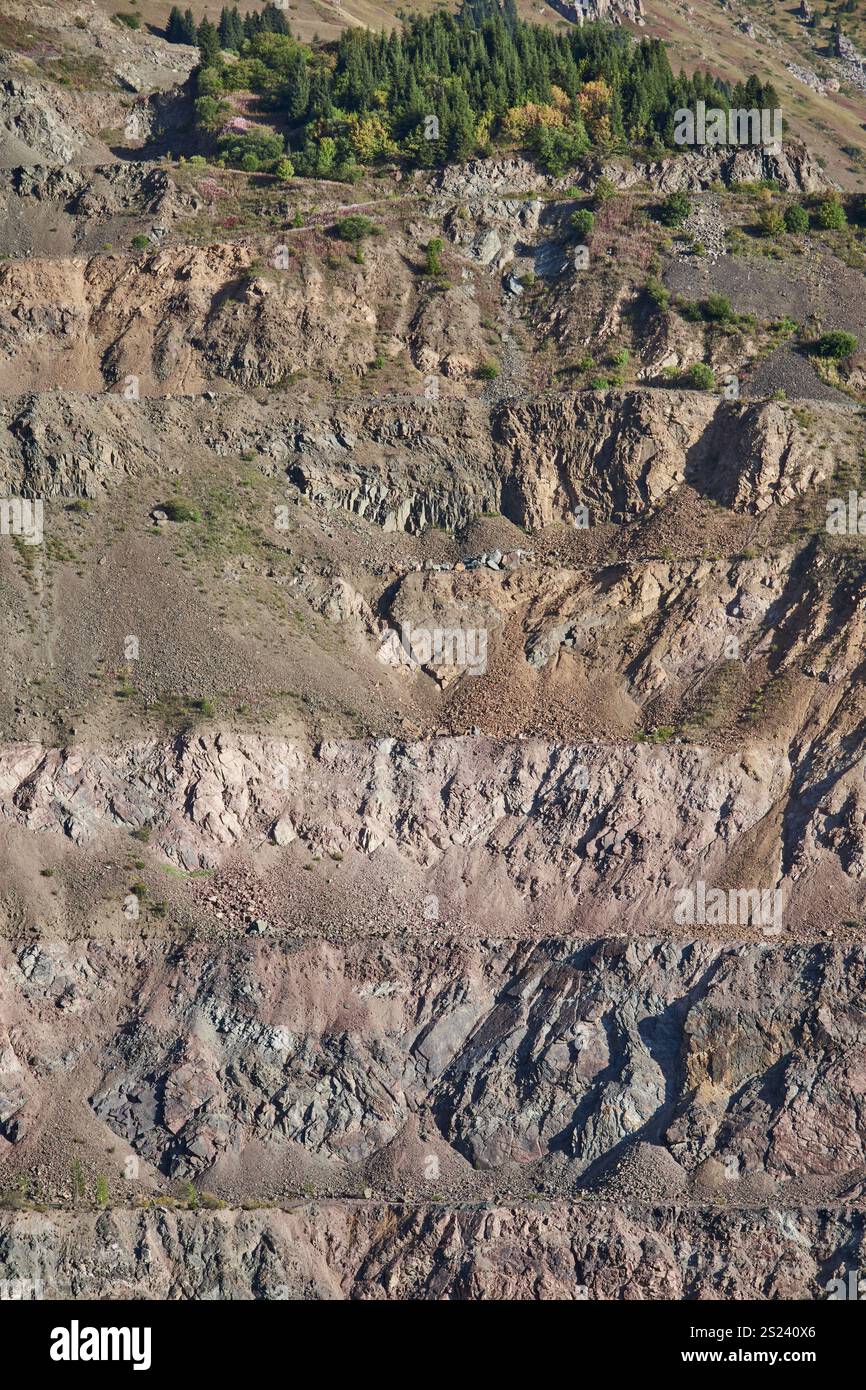 Old open mining pit in mountain. Open-pit quarry, mine landscape ...