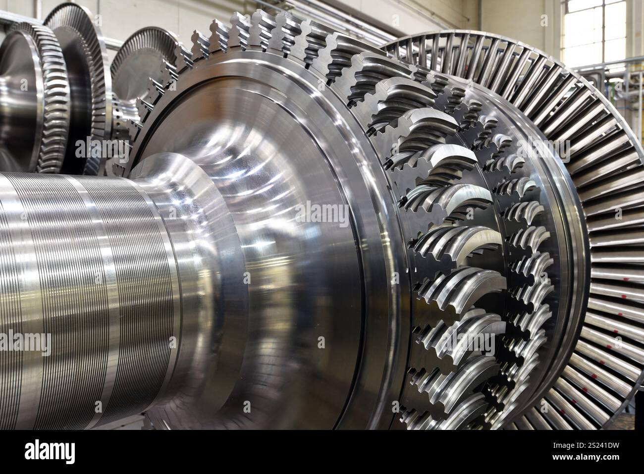 production of modern gas turbines in an industrial plant - closeup of ...