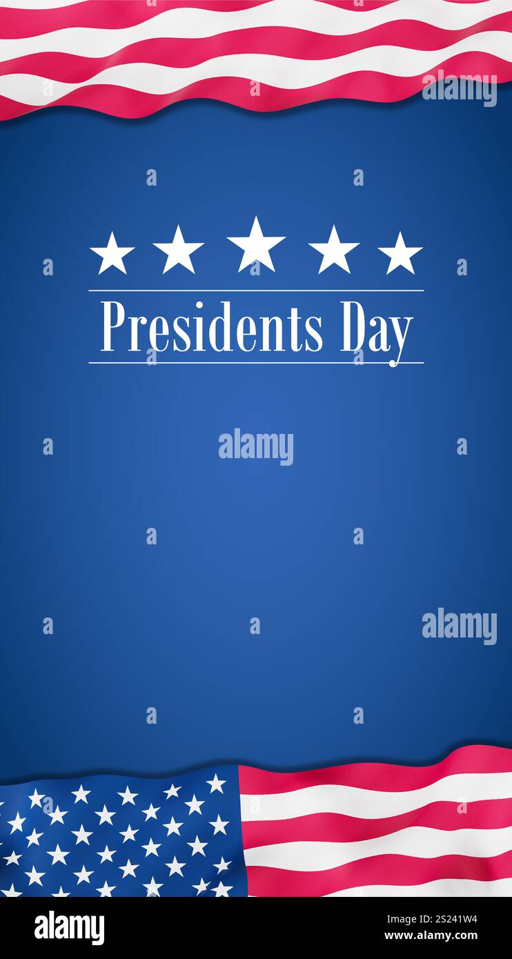 Wavy United States flags framing a blue background with Presidents Day ...