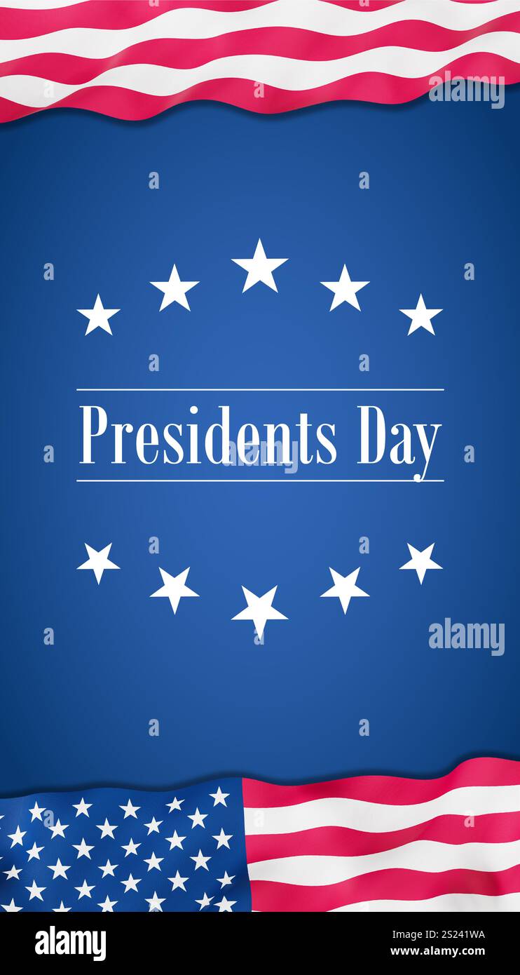 Wavy United States flags framing a blue background with Presidents Day ...