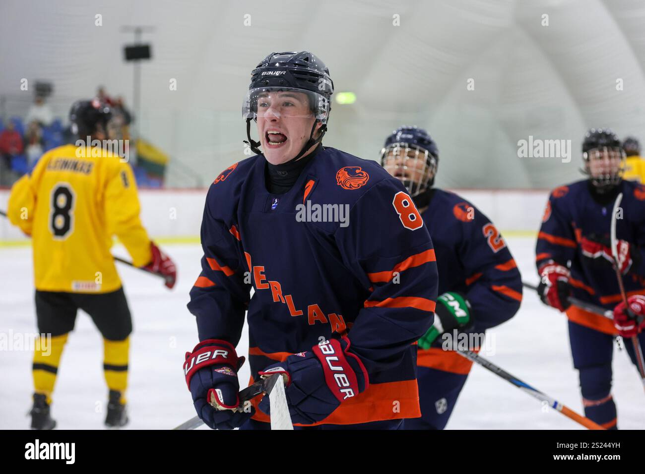 Twanne Haisma of Netherlands reacts during the 2025 Ice Hockey U20 ...